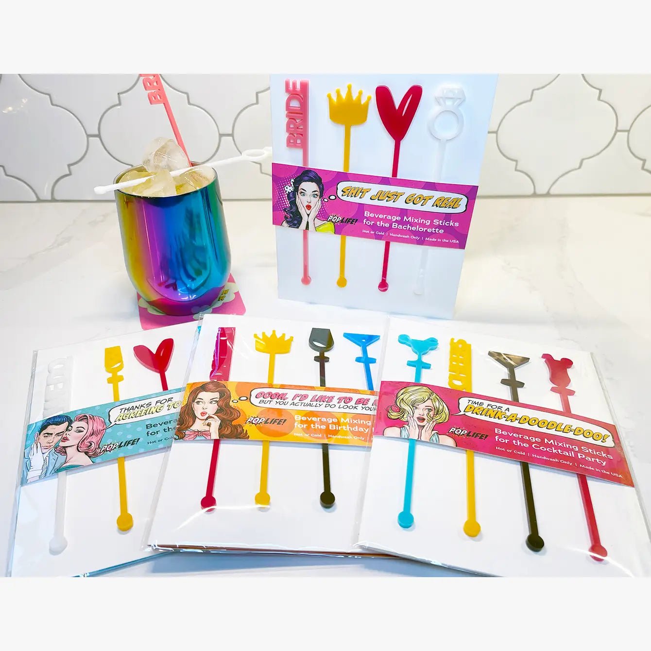 Funny Retro Birthday Party Drink Stirrers | Papersalt